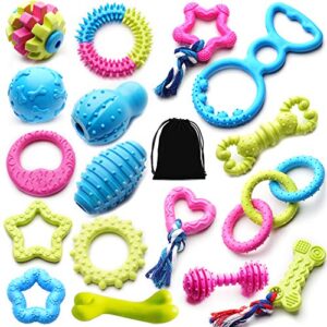 szkokuho 17 packs durable pet puppy dog chew toys set puppy teething ball toys puppy rope dog tug toy safety design for small dogs