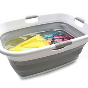 SAMMART 49L Collapsible 4 Handled Laundry Basket-Foldable Storage Container-Portable Washing Bin-Space Saving-Pet Bath Tub,Water capacity 37L (1, Grey), Size: 25.4 x 18.7 x 10.25 inches