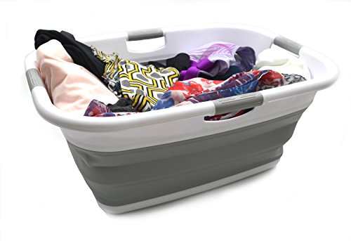 SAMMART 49L Collapsible 4 Handled Laundry Basket-Foldable Storage Container-Portable Washing Bin-Space Saving-Pet Bath Tub,Water capacity 37L (1, Grey), Size: 25.4 x 18.7 x 10.25 inches