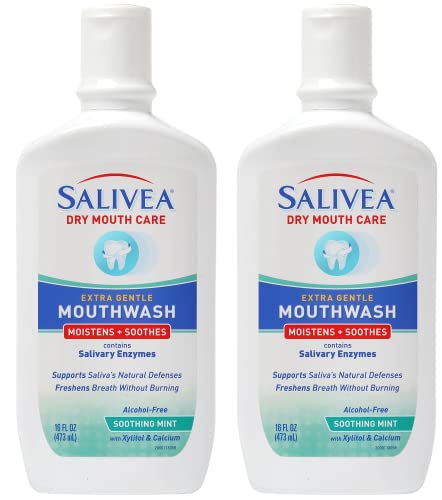 SALIVEA Dry Mouth Mouthwash - Soothing Mint Mouthwash with Natural Salivary Enzymes - Gentle Mouthwash to Aid Dry Mouth Care - Breath Freshener & Dry Mouth Treatment - Mint Flavor (2 Pack)