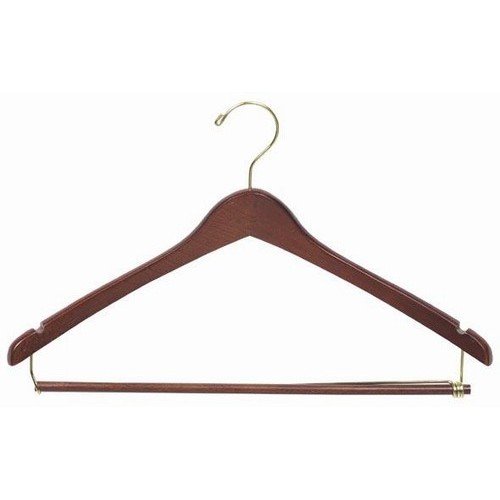 Only Hangers Wooden Suit Hangers with Locking Pant Bar, Walnut/Brass Finish, Box of 100, 50, and 25 (100)