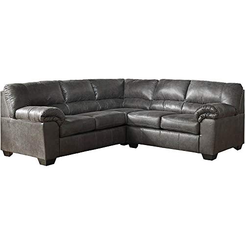 Signature Design by Ashley Bladen Faux Leather Upholstered Left Arm Facing Sofa, Sectional Component, Gray