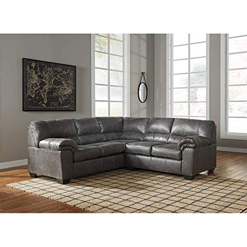 Signature Design by Ashley Bladen Faux Leather Upholstered Left Arm Facing Sofa, Sectional Component, Gray