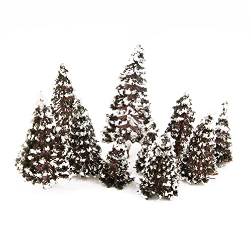 Yetaha 16PCS Mixed Scale Model Cedar Trees Snow Diorama Train Railway Winter Scenery, Height 6/8/10/12cm Each 4PCS