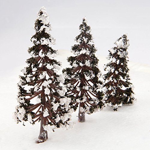 Yetaha 16PCS Mixed Scale Model Cedar Trees Snow Diorama Train Railway Winter Scenery, Height 6/8/10/12cm Each 4PCS