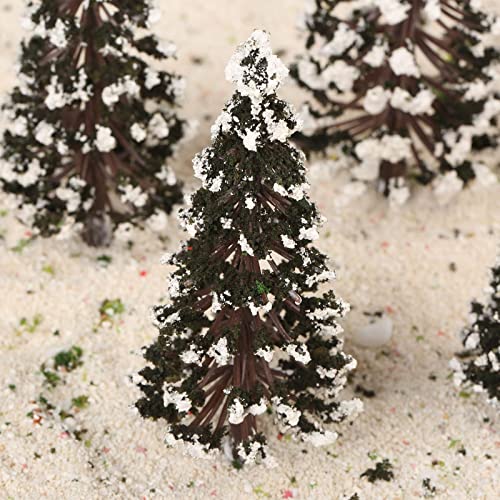 Yetaha 16PCS Mixed Scale Model Cedar Trees Snow Diorama Train Railway Winter Scenery, Height 6/8/10/12cm Each 4PCS