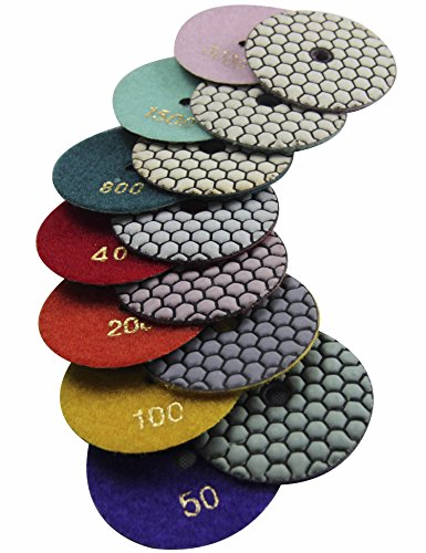 Konfor Diamond Dry/Wet 3" Polishing Pads for Stone Polisher, 7-Step Abrasive Buffing Set