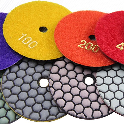 Konfor Diamond Dry/Wet 3" Polishing Pads for Stone Polisher, 7-Step Abrasive Buffing Set