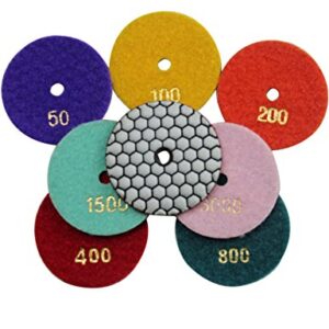 Konfor Diamond Dry/Wet 3" Polishing Pads for Stone Polisher, 7-Step Abrasive Buffing Set