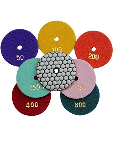 Konfor Diamond Dry/Wet 3" Polishing Pads for Stone Polisher, 7-Step Abrasive Buffing Set