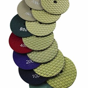 Konfor Diamond Polishing Pads 4 inch Dry/Wet 7 Piece Set for Granite Travertine Concrete Quartz Terrazzo Engineered Stone Countertops