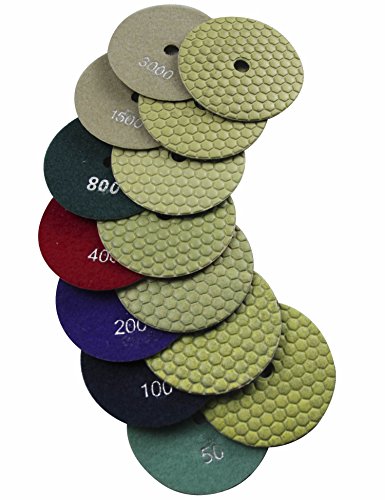 Konfor Diamond Polishing Pads 4 inch Dry/Wet 7 Piece Set for Granite Travertine Concrete Quartz Terrazzo Engineered Stone Countertops