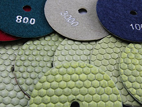 Konfor Diamond Polishing Pads 4 inch Dry/Wet 7 Piece Set for Granite Travertine Concrete Quartz Terrazzo Engineered Stone Countertops