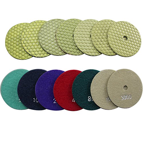 Konfor Diamond Polishing Pads 4 inch Dry/Wet 7 Piece Set for Granite Travertine Concrete Quartz Terrazzo Engineered Stone Countertops