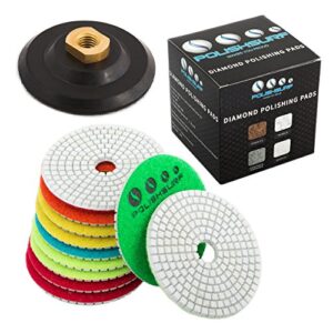 diamond polishing pads 4 inch wet/dry set of 11+1 backer pad for granite concrete marble polishing plus ebook - polishing process best practices by polishsurf