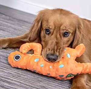 goDog Amphibianz Gecko Squeaky Plush Dog Toy, Chew Guard Technology - Orange, Large