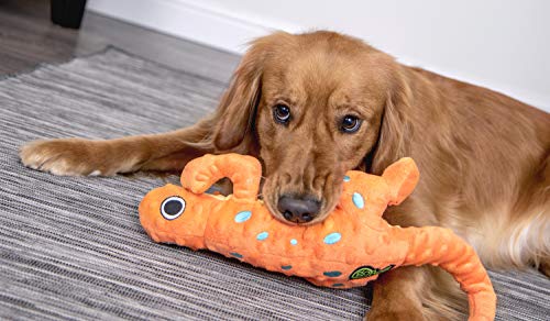 goDog Amphibianz Gecko Squeaky Plush Dog Toy, Chew Guard Technology - Orange, Large