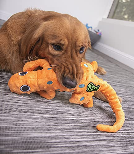 goDog Amphibianz Gecko Squeaky Plush Dog Toy, Chew Guard Technology - Orange, Large