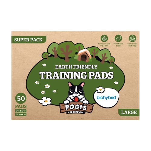 Pogi's Dog Training Pads with Adhesive Sticky Tabs (50-Count) (24x24in) - Large Puppy Pads, Earth-Friendly Dog Pads, Plant-Based Puppy Pee Pads for Dogs - Puppy Supplies for Small to Large Sized Dogs