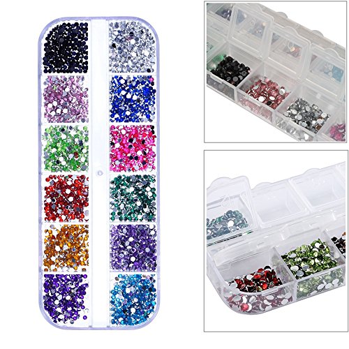 jinzefa 6 Pieces Nail Art Tool Jewelry Storage Box, 12 Compartments Plastic Rhinestone Organizer Container Case, Display Containers white