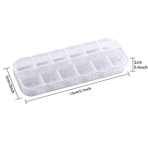 jinzefa 6 Pieces Nail Art Tool Jewelry Storage Box, 12 Compartments Plastic Rhinestone Organizer Container Case, Display Containers white