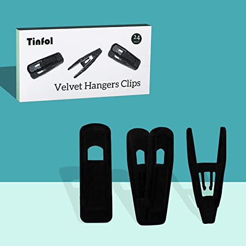 Tinfol Velvet Hangers Clips, 24 Pack Black Pants Hangers Clips, Strong Finger Flocked Clips Perfect for Use with Slim-line Clothes Velvet Hangers