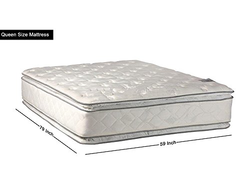 Mattress Solution Medium Plush Double Sided Pillowtop Innerspring Fully Assembled Mattress and 4" Low Profile Wood Box Spring/Foundation Set, Queen, White LT Brown