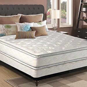 Mattress Solution Medium Plush Double Sided Pillowtop Innerspring Fully Assembled Mattress and 4" Low Profile Wood Box Spring/Foundation Set, Queen, White LT Brown