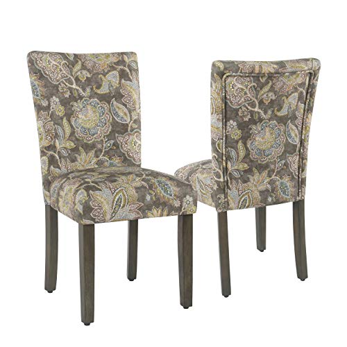 HomePop Parsons Classic Upholstered Accent Dining Chair, Set of 2, Multicolor Gray Floral