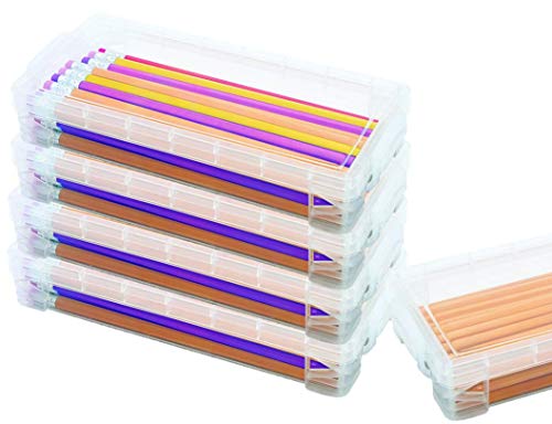 1InTheOffice Pencil Box, Stackable Translucent Clear 8.25 x 1.5 x 4 Inches, (4 Pack)