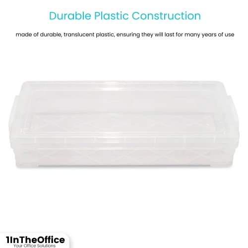 1InTheOffice Pencil Box, Stackable Translucent Clear 8.25 x 1.5 x 4 Inches, (4 Pack)