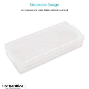 1InTheOffice Pencil Box, Stackable Translucent Clear 8.25 x 1.5 x 4 Inches, (4 Pack)