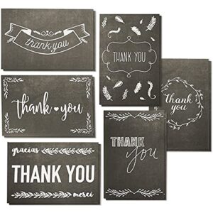 144-count thank you cards with envelopes, blank 6 assorted bulk thank you greeting notes black and white chalkboard designs for graduation baby and bridal shower birthday wedding party, 4 x 6 inches