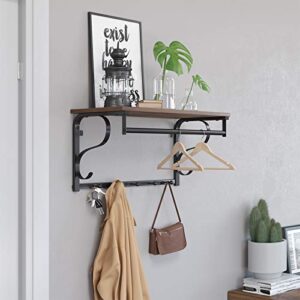 VASAGLE Coat Rack Wall Mount, Wall Hooks with Shelf, Hanging Rail, 5 Hooks, for Entryway, Bathroom, Laundry Room, Rustic Brown and Black ULCR11BX