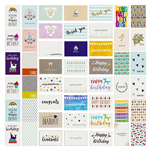 144 Pack Assorted All Occasion Greeting Cards with Envelopes for Birthday, Graduation, Baby Shower, Sympathy, 48 Designs, Blank Inside (4x6 In)