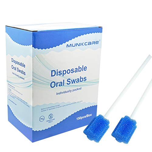 Munkcare Disposable Oral Swabsticks Mouth Cleaning Sponge Swab, Blue Coarse Sponge Plum Blossom Shaped, 150 counts