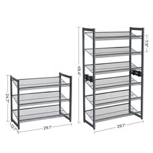 SONGMICS Shoe Rack for Closet, 3-Tier Shoe Storage, Metal Shoe Organizer for Garage Entryway, Stackable Shoe Stand with Adjustable Flat or Angled Shelves, Holds 9-12 Pairs, Cool Gray ULMR03GB