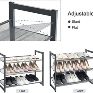 SONGMICS Shoe Rack for Closet, 3-Tier Shoe Storage, Metal Shoe Organizer for Garage Entryway, Stackable Shoe Stand with Adjustable Flat or Angled Shelves, Holds 9-12 Pairs, Cool Gray ULMR03GB