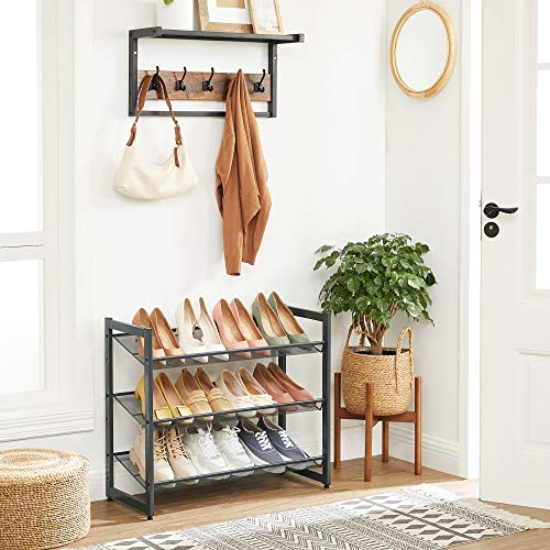 SONGMICS Shoe Rack for Closet, 3-Tier Shoe Storage, Metal Shoe Organizer for Garage Entryway, Stackable Shoe Stand with Adjustable Flat or Angled Shelves, Holds 9-12 Pairs, Cool Gray ULMR03GB