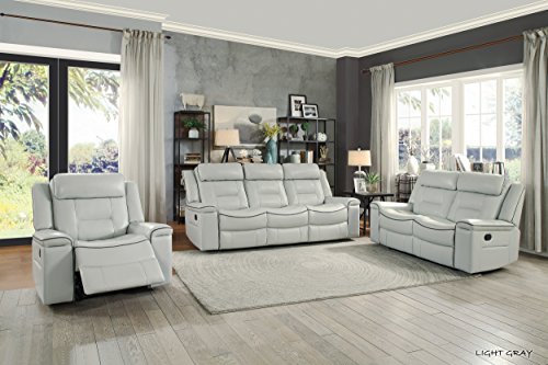 Homelegance Darwan 65" Leather Gel Double Reclining Loveseat, Light Gray