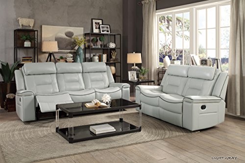 Homelegance Darwan 65" Leather Gel Double Reclining Loveseat, Light Gray