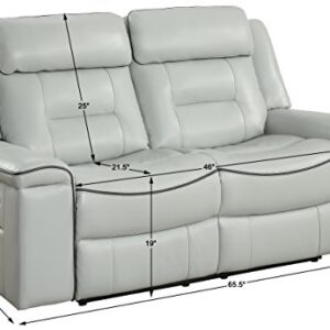 Homelegance Darwan 65" Leather Gel Double Reclining Loveseat, Light Gray