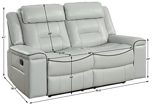 Homelegance Darwan 65" Leather Gel Double Reclining Loveseat, Light Gray