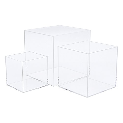 Cliselda 3pcs Clear Acrylic Display Boxes, Acrylic Cube Stand Risers Showcase, Acrylic Display Case for Collectibles Action Figures Toys (5 Sided Acrylic Box)