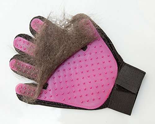 Safana Pet Grooming Glove - Gentle Deshedding Brush Glove - Efficient Pet Hair Remover Mitt - Massage Tool with Enhanced Five Finger Design - Perfect for Dogs & Cats with Long & Short Fur (Pink)