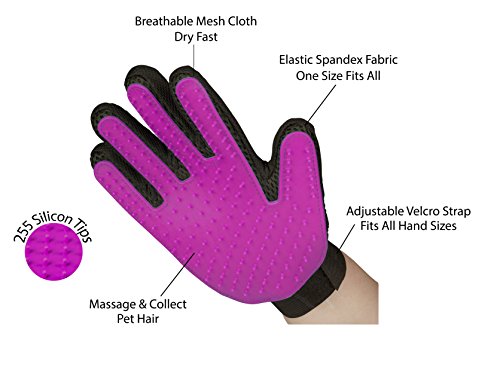 Safana Pet Grooming Glove - Gentle Deshedding Brush Glove - Efficient Pet Hair Remover Mitt - Massage Tool with Enhanced Five Finger Design - Perfect for Dogs & Cats with Long & Short Fur (Pink)