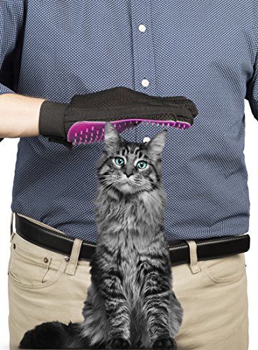 Safana Pet Grooming Glove - Gentle Deshedding Brush Glove - Efficient Pet Hair Remover Mitt - Massage Tool with Enhanced Five Finger Design - Perfect for Dogs & Cats with Long & Short Fur (Pink)