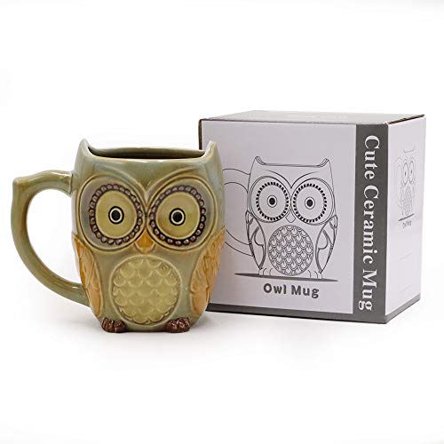 SQOWL 3D Coffee Mug Funny Cute Owl Ceramic Cup Coffee Mug with spoon Tea Mugs Set for Women and girls 12 oz Cyan