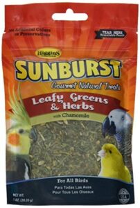 higgins sunburst leafy greens & herbs with chamomile gourmet natural bird treats, 1 ounce, great for birds of any size