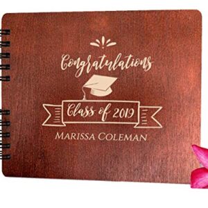 Graduation Wood Guest Book MADE IN USA (CUSTOMIZE PERSONALIZE Wood Engraving) Rustic Grad Gifts Photo Album Party Supplies Decorations Instant Photo Guest Book Congratulation Class of